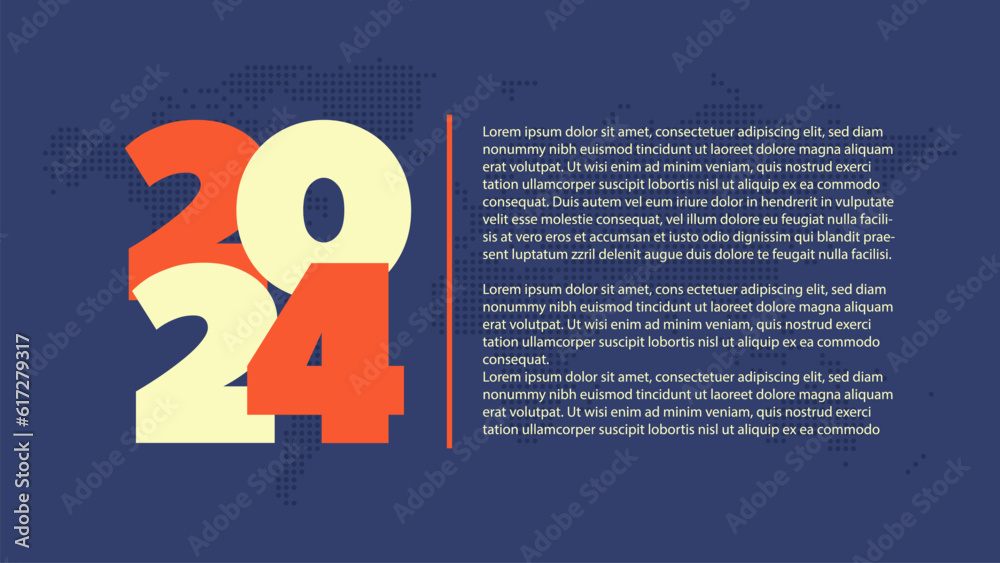 2024 year icon. Vector symbol with sample text. Dotted world map ...
