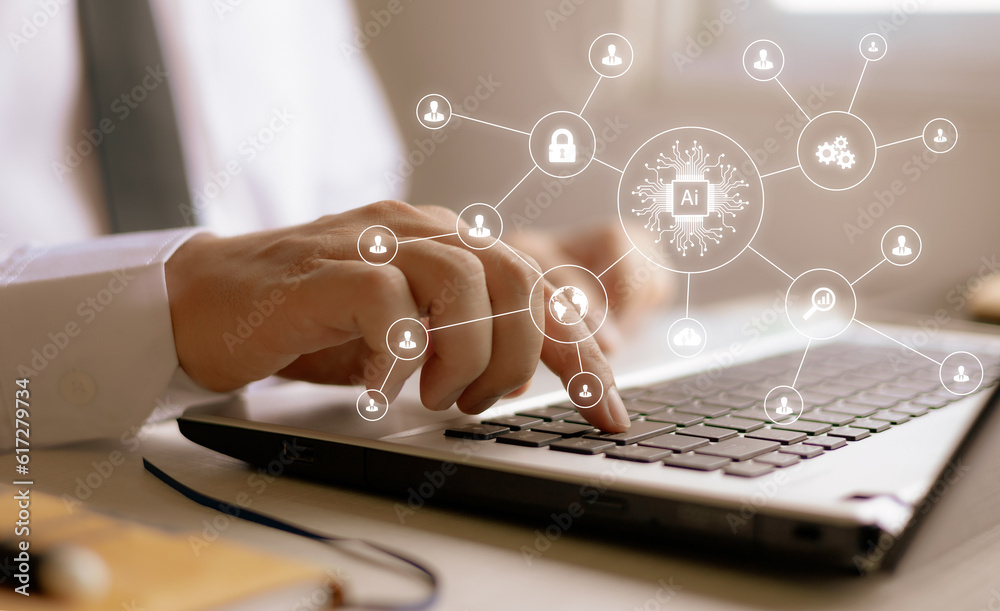 Businessman using artificial intelligence on virtual screen, artificial ... Businessman using artificial intelligence on virtual screen, artificial ...