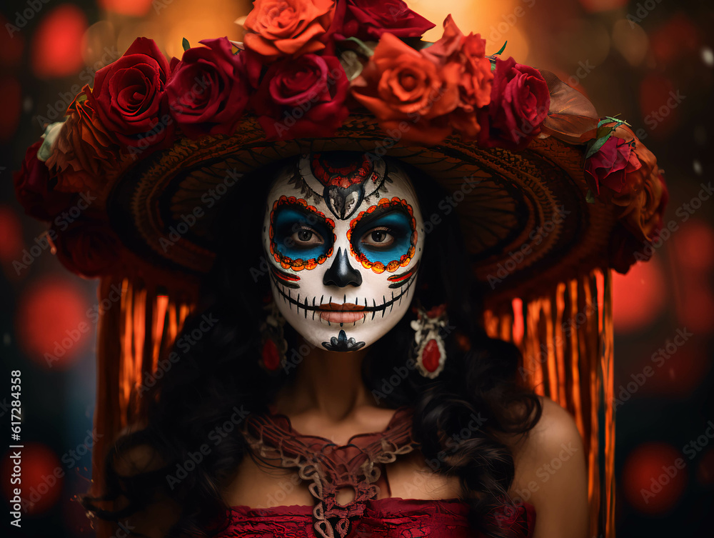 Retrato mujer catrina colorida tradicional folclore, mexicano. ia ...