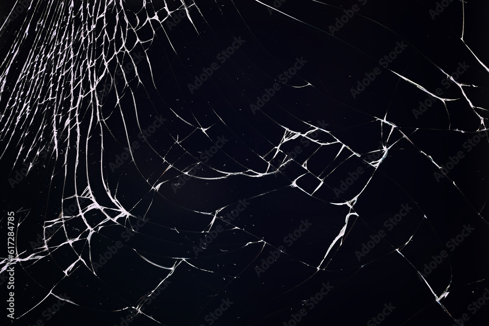 Cracked glass texture on black background. Isolated realistic cracked ...