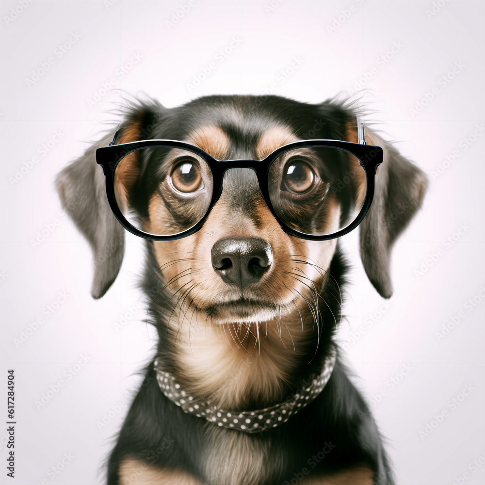 Perro con lentes, fondo blanco, clip art. ia generada. Illustration ...