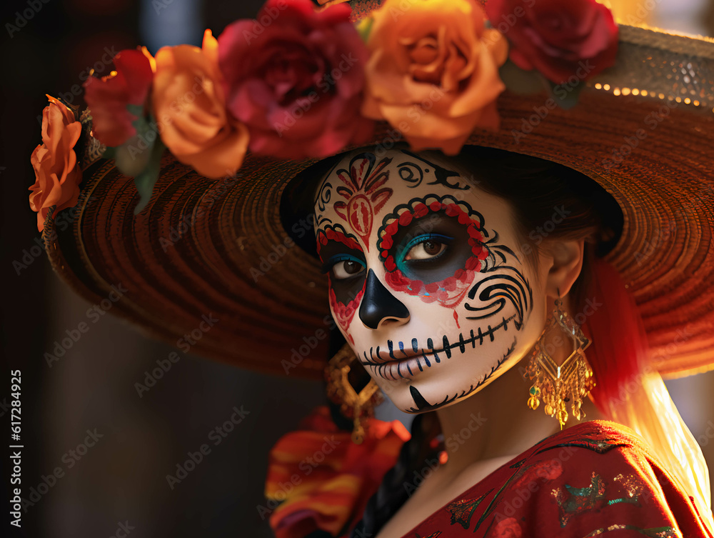 Retrato mujer catrina colorida tradicional folclore, mexicano. ia ...