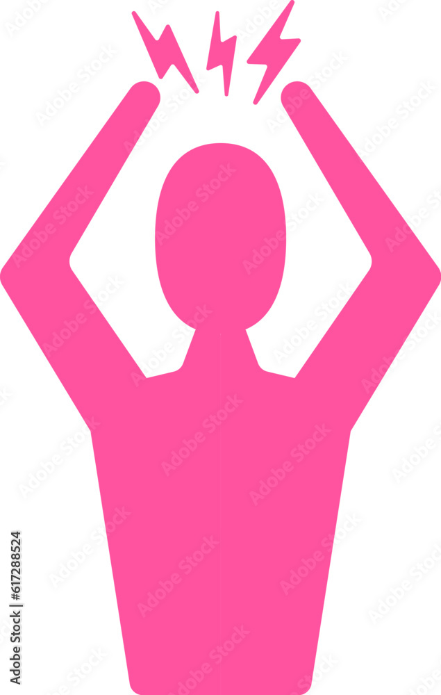 Headache and depression icon. Red Angry Man Silhouette pink symbol ...