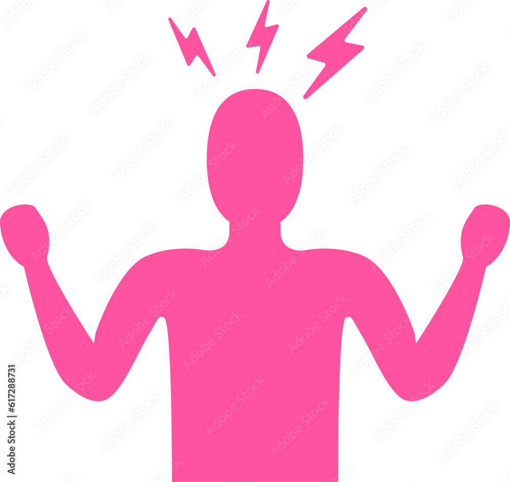 Headache and depression icon. Red Angry Man Silhouette pink symbol ...