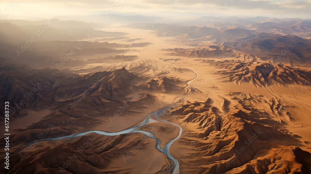 an aerial view of desert and rocks. Panoramic view and aerial ...
