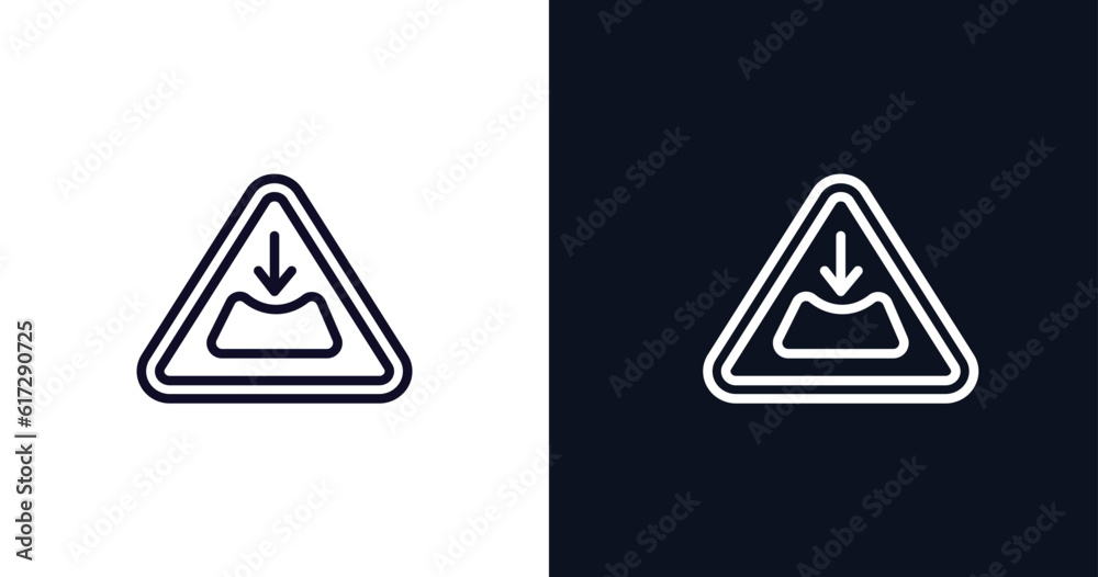pothole sign icon. Thin line pothole sign icon from traffic signs ...