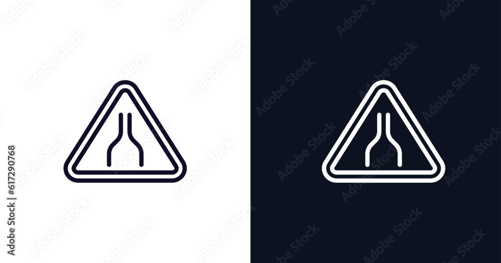narrow road sign icon. Thin line narrow road sign icon from traffic ...