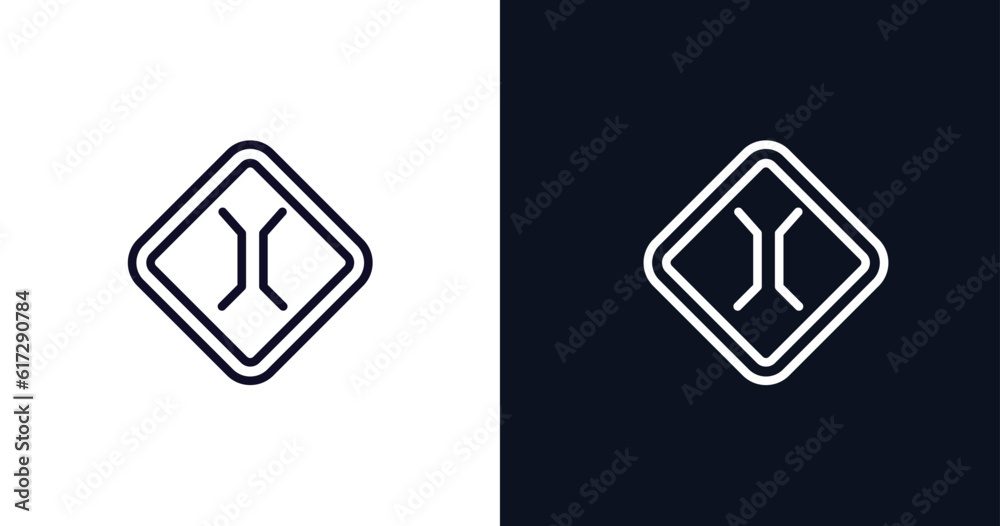 narrow bridge sign icon. Thin line narrow bridge sign icon from traffic ...