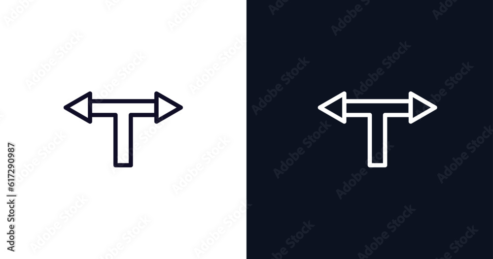 t junction icon. Thin line t junction icon from traffic signs collection. Outline vector ...