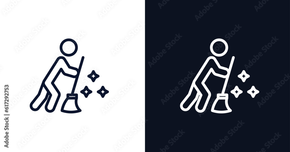 sweeping person icon. Thin line sweeping person icon from people ...