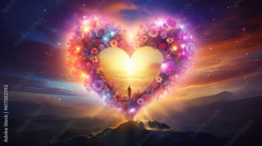 Loves surrounds us, cosmic beautiful universal love, heart filled with ...