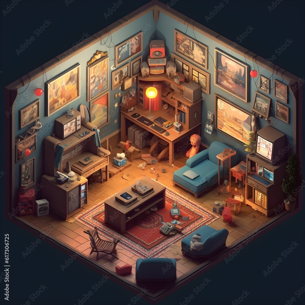 Gamer's Paradise: Immersive Isometric Game Room Interior Design ...