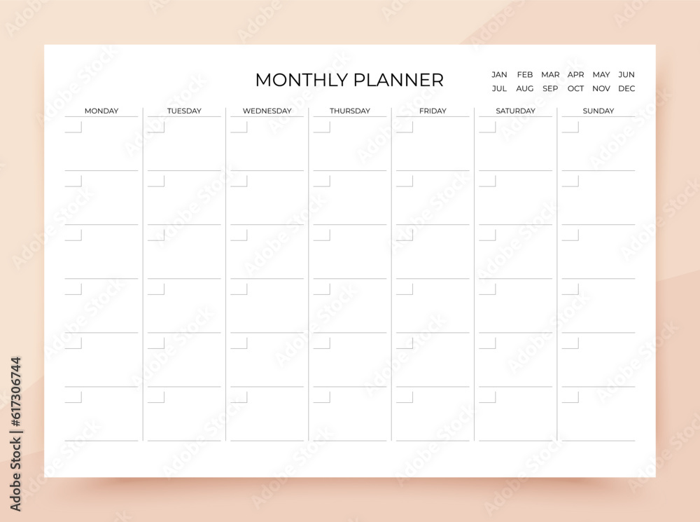 Vetor de Monthly planner. Schedule for month. Timetable template ...