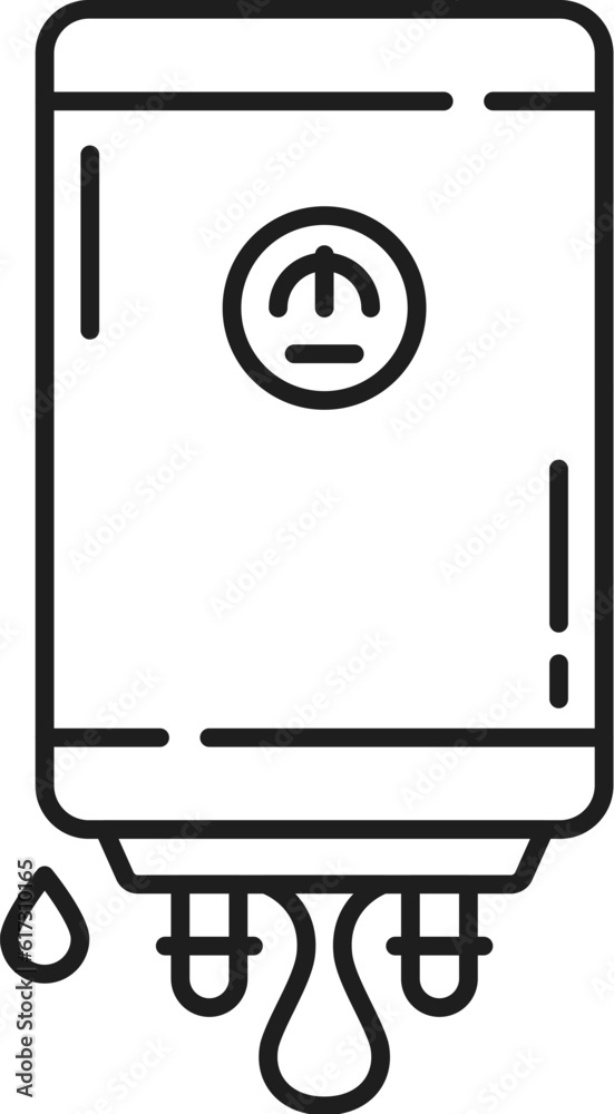 Plumbing service icon of boiler water leakage, vector line symbol for ...