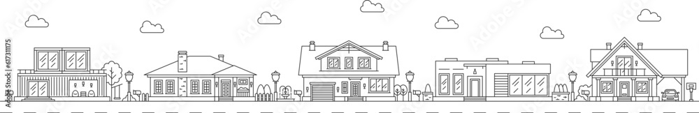 Neighborhood line art outline village or town house buildings ...