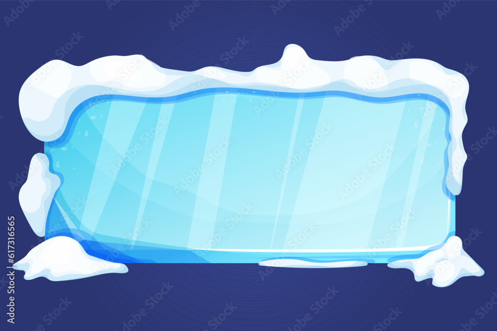 Ice button, frozen frame with snow, level menu in cartoon style ...