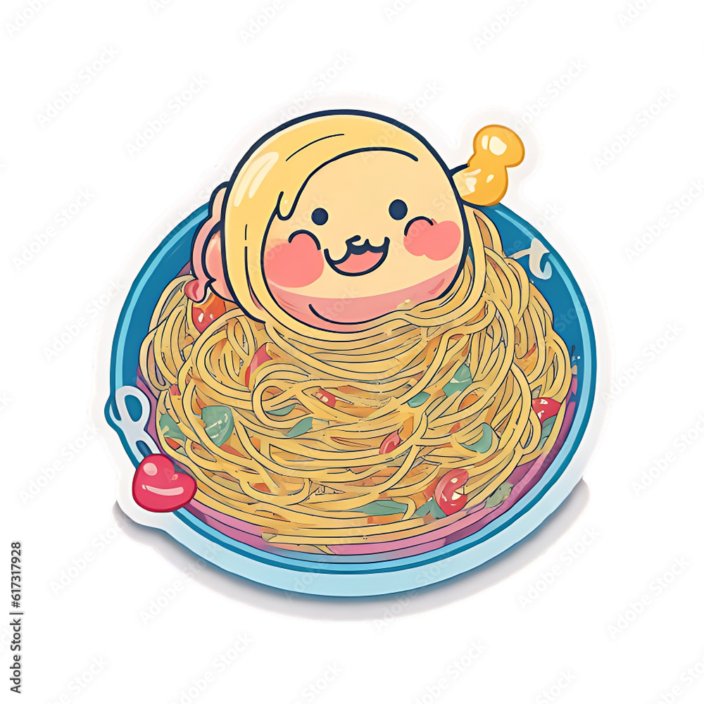 Cartoon spaghetti carbonara stickers, Generative Ai illustration ...