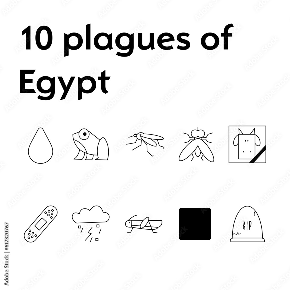 Ten plagues of Egypt, set icons Stock Vector | Adobe Stock