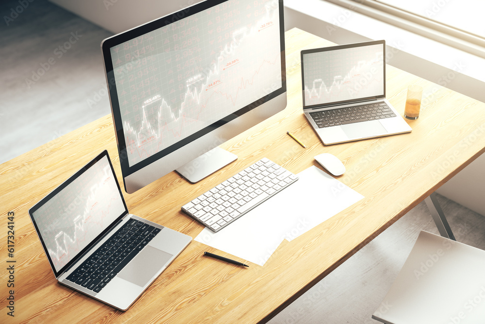 Abstract creative financial diagram on modern computer monitor, banking ...