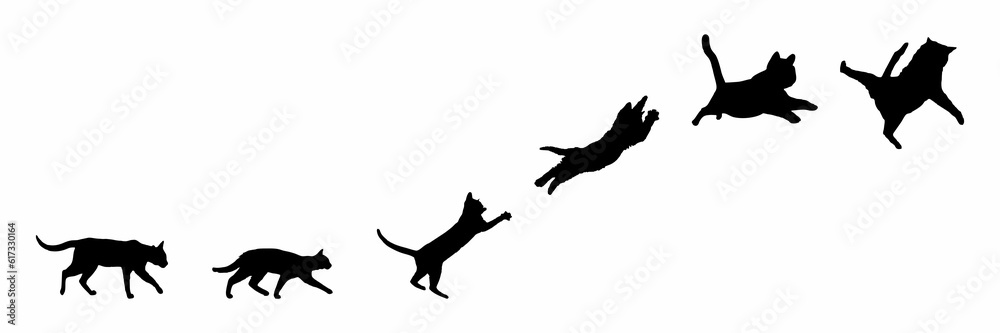 Vector isolated silhouette cat jumping, logo, print, decorative sticker ...