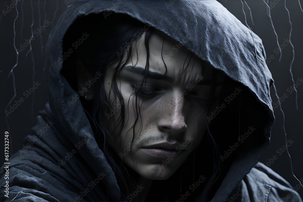 Capture the depths of despair with this poignant image of a sorrowful ...