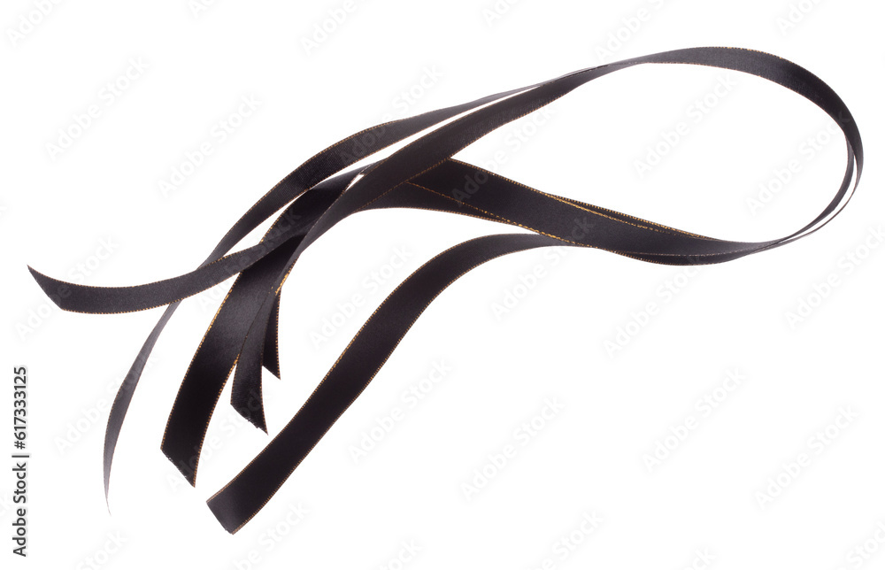 Black ribbon long straight fly in air with curve roll shiny. Black ...