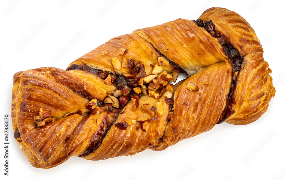 Chocolate Torsade Twist isolated on white background, Puff Pastry Twist ...