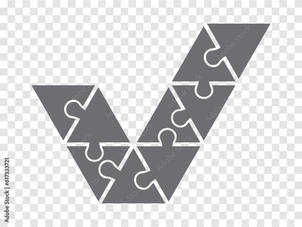 Simple icon check mark puzzle of triangles in gray. Simple icon puzzle ...