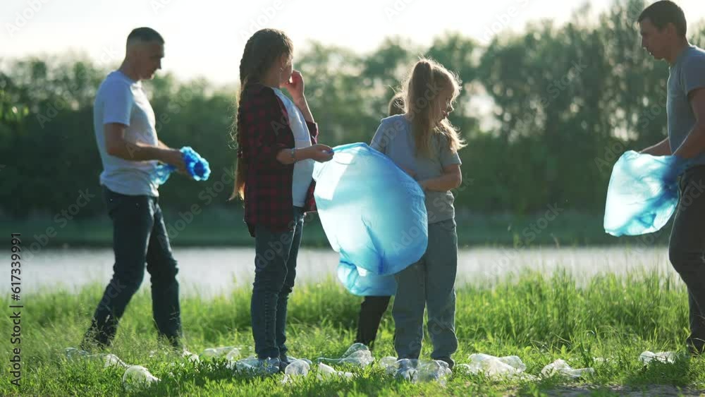 saving nature garbage collection. a group of volunteers save ...