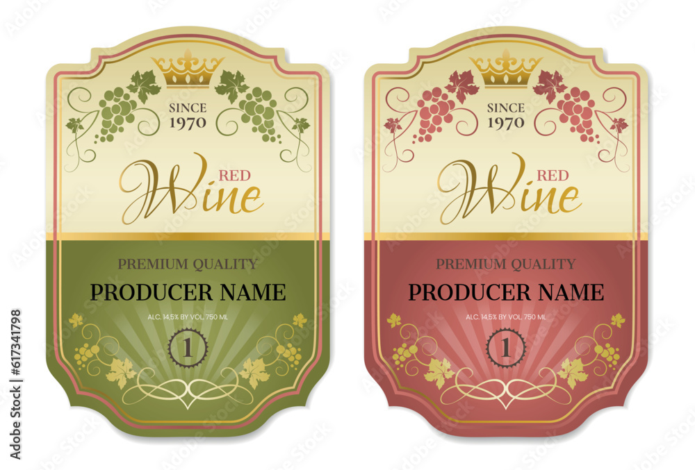 Green and red wine labels. Vector set of two labels for wine with ...