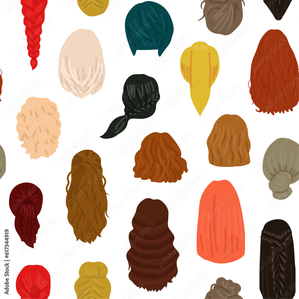 Women hairstyle concept. Seamless pattern with natural wigs and ...