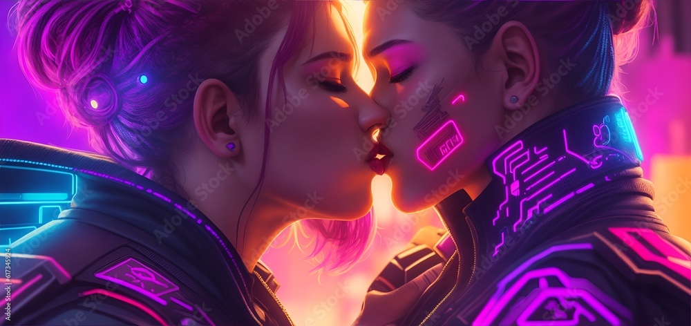 male female couple kissing, loving kiss, eyes closed, 3D, AI Generative Stock Illustration ...