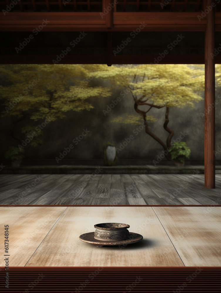 Japanese themed empty table background,, created with AI Generative ...