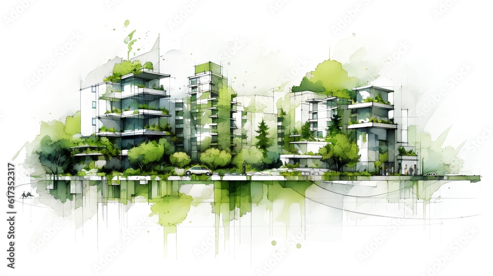 ภาพประกอบสต็อก Sustainable urban design project concept. Green ...