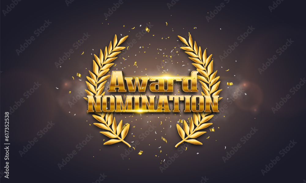 Award nomination with golden laurel wreath and confetti. Vector ...