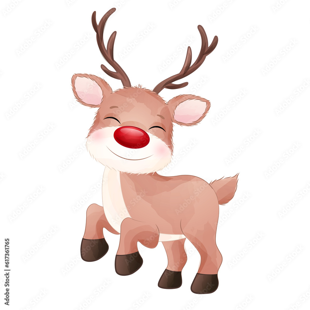 Cute reindeer poses watercolor illustration Stock Illustration | Adobe ...