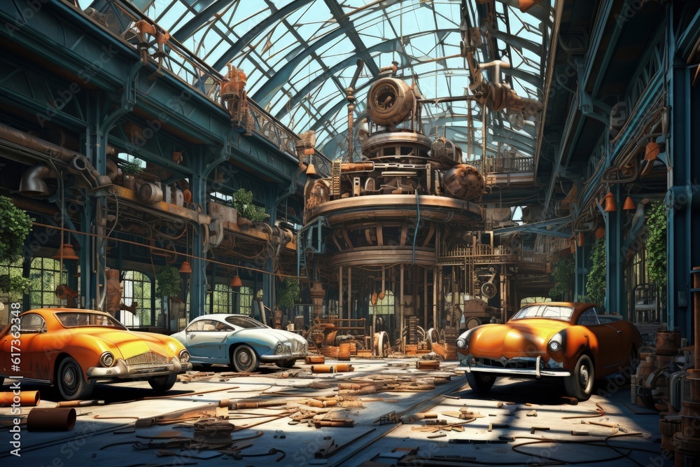 3D Cartoon Animated Location Illustration: Dilapidated Vehicle Factory ...