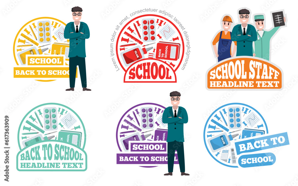 back to school badges, emblems on the topic of school and learning ...