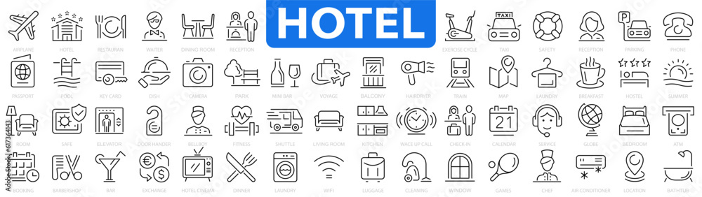 Hotel icon set. Hotel service. Hospitality symbol, room, service ...