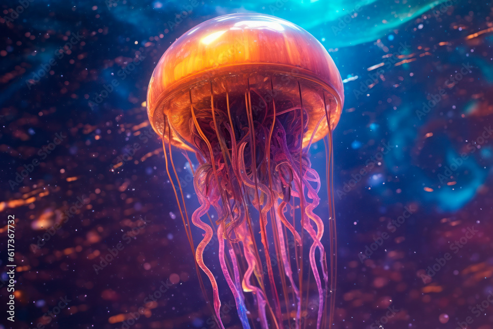 Extraterrestrial jellyfish on an alien ocean planet. . Generative AI ...