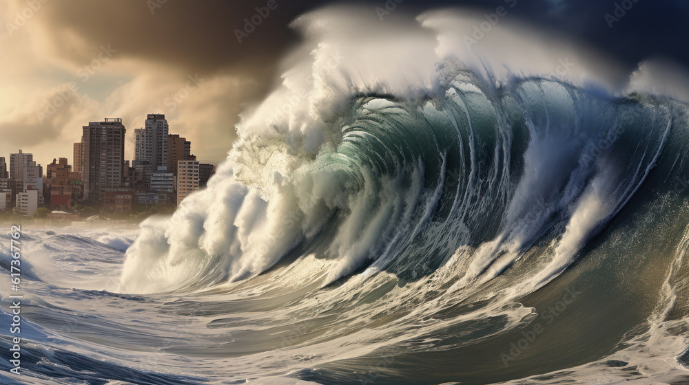 big wave near houses. sea level rise due climate change Stock ...