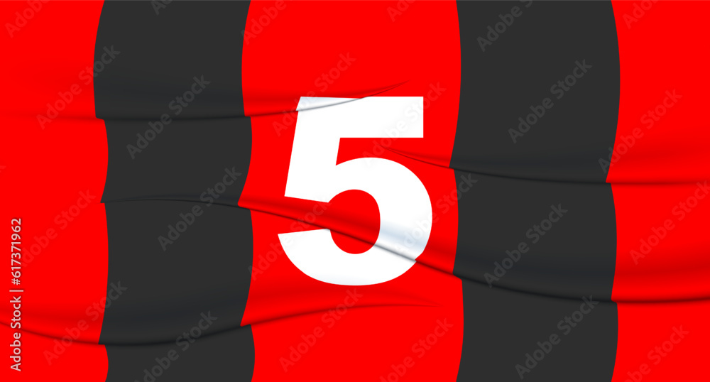 Red footballer's number on a football jersey. 5 Numbered print. Sports ...