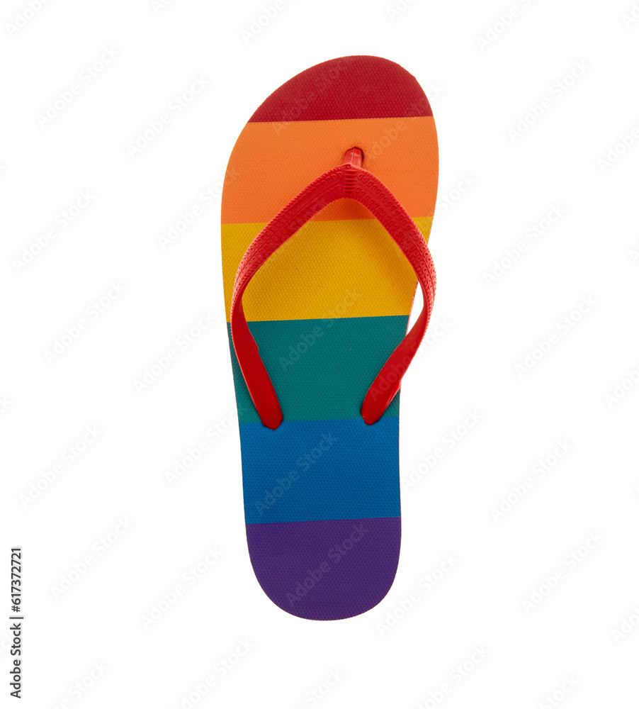 Rainbow color flip flop isolated on transparent, top view. Summer ...
