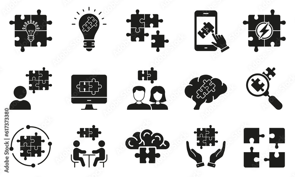 Project Management and Collaboration Glyph Symbol Collection. Jigsaw ...