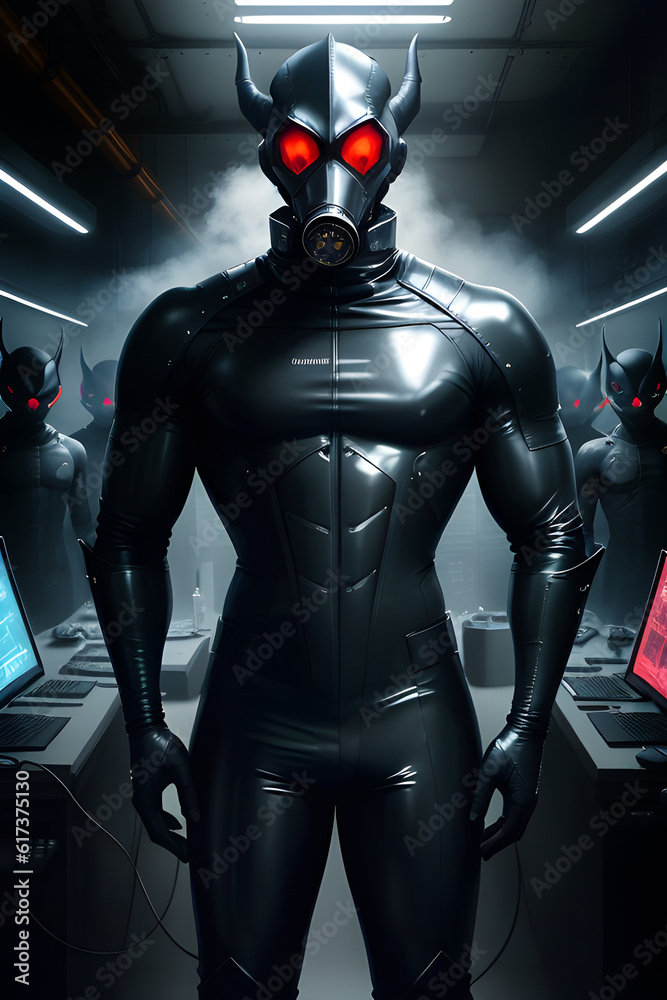 man in latex suit and gas mask, generative ai Stock Photo | Adobe Stock