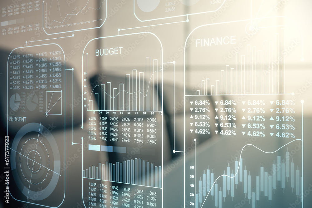 Double exposure of abstract virtual statistics data hologram on a ...