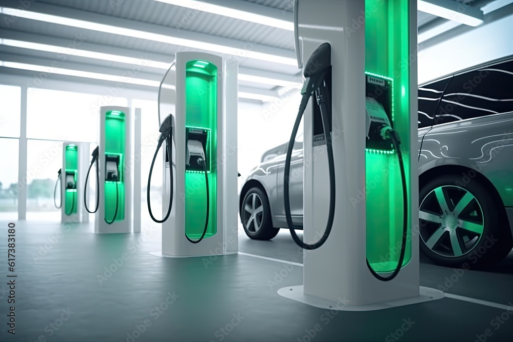 Generative AI illustration of EV charging station for electric car in ...