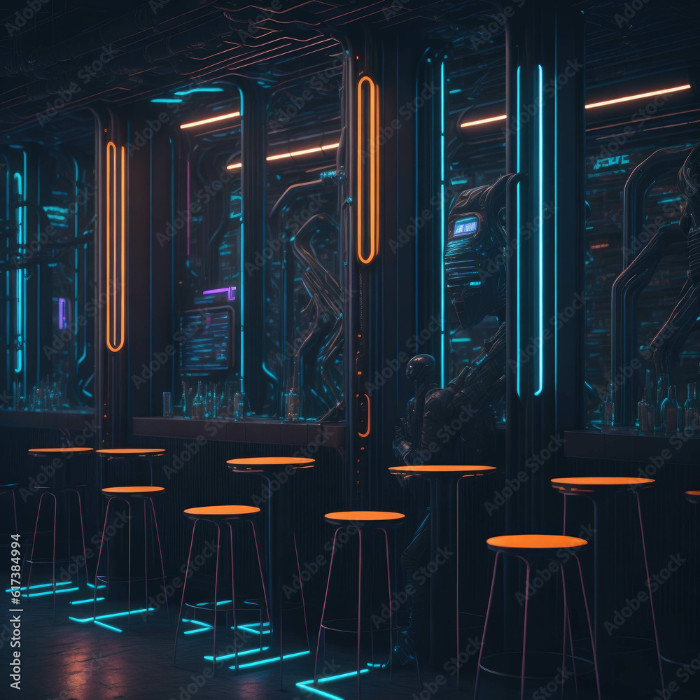Sci-Fi Futuristic Bar, Cyberpunk Style With Neon Tube Lights, Retro ...
