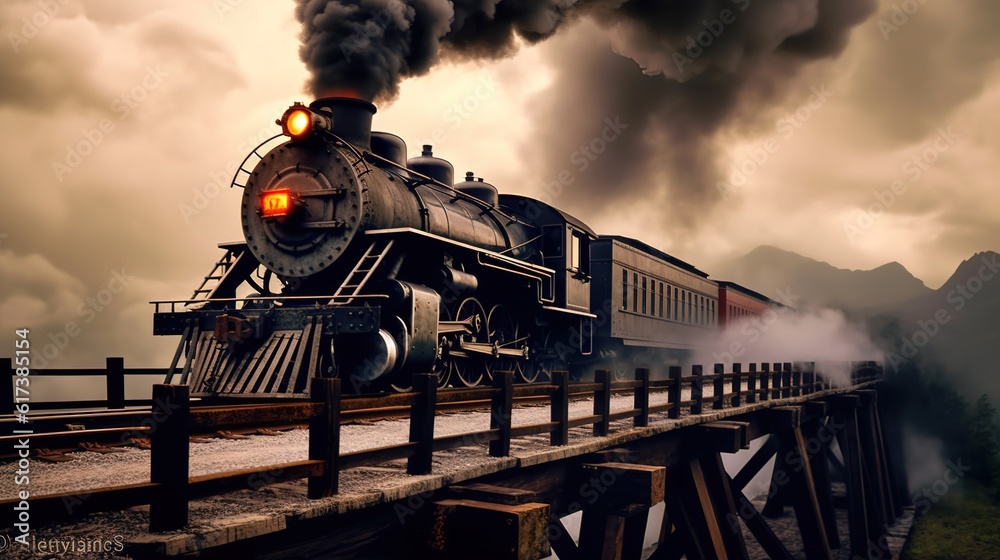 Classic steam locomotive train engine on track generative ai Stock ...