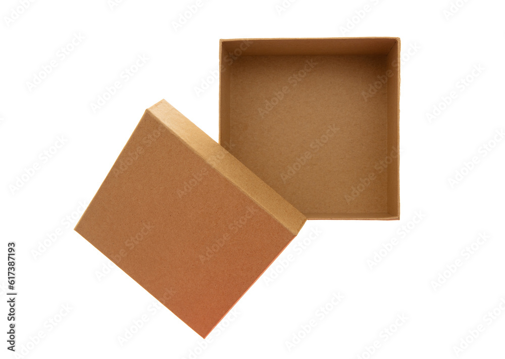 Gift box empty with open lid isolated transparent background, top view ...